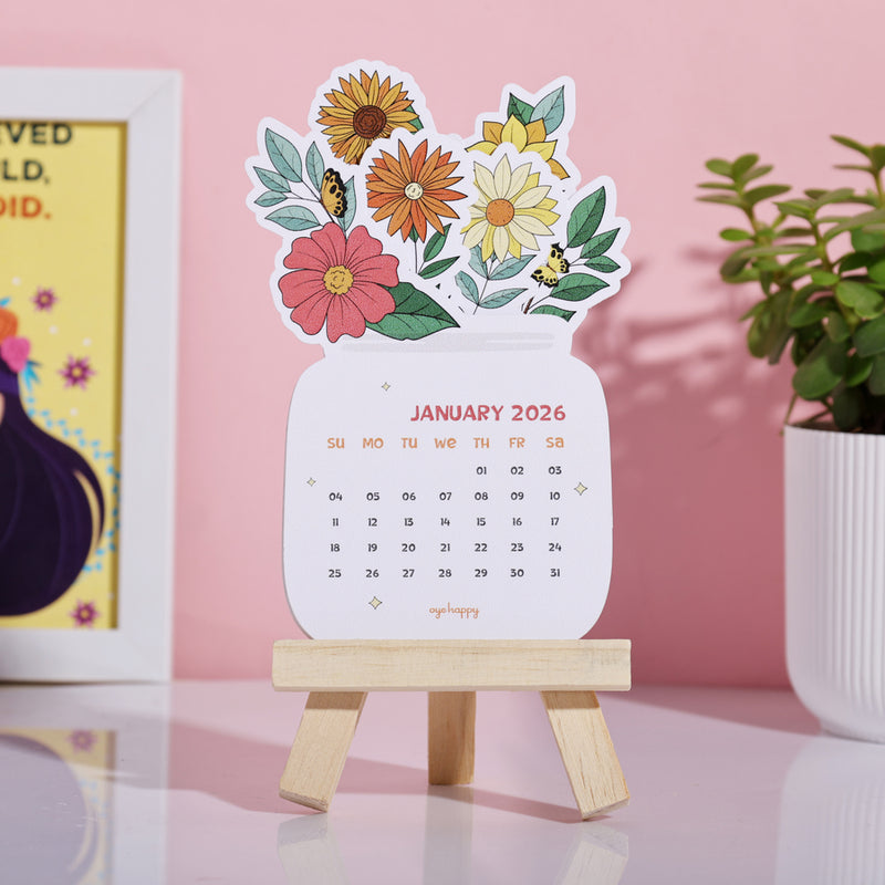 Flower Bouquet Calendar 2026 | Floral Desk Calendar – Oye Happy